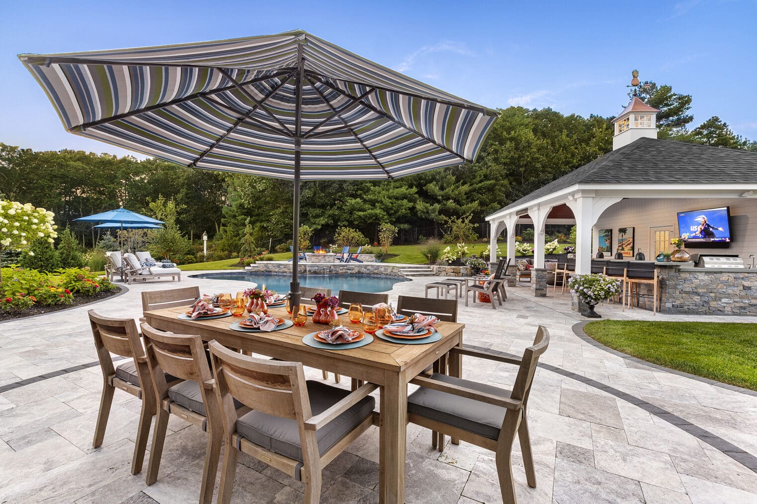Landscape Design in Norfolk MA | Outdoor Kitchen & Pool Deck